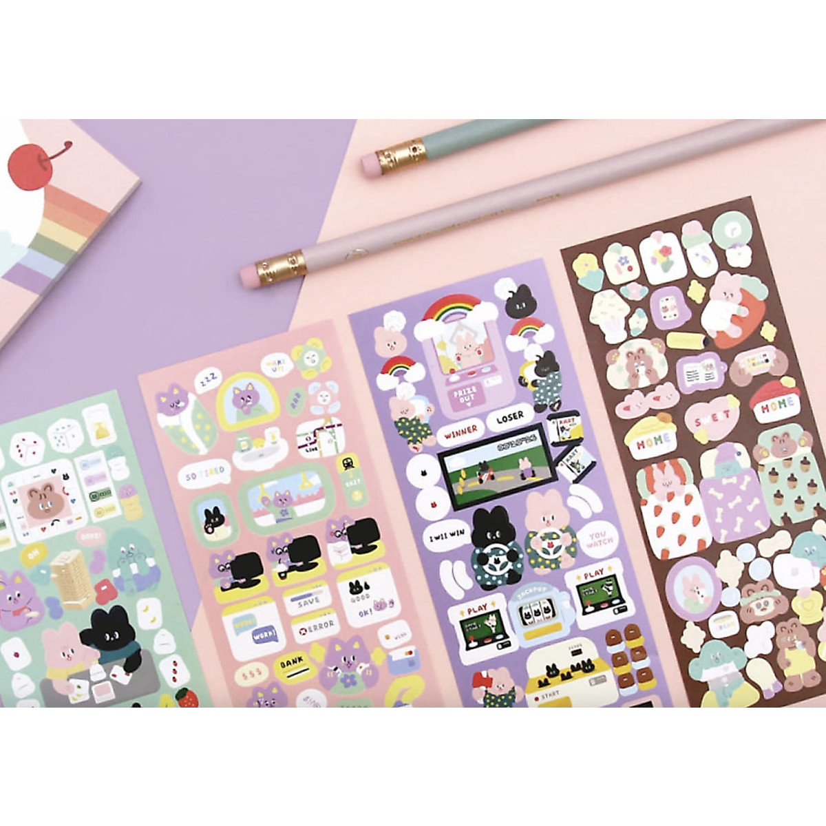 Cute Essential Kawaii Aesthetic Stationery Sticker Pack 9 Sheets (160+ Stickers) - for Planners, journals, scrapbooks, Gifts, Kpop photocards, polocos, Bear, Birth Month Flower, Birthday (Seasons)