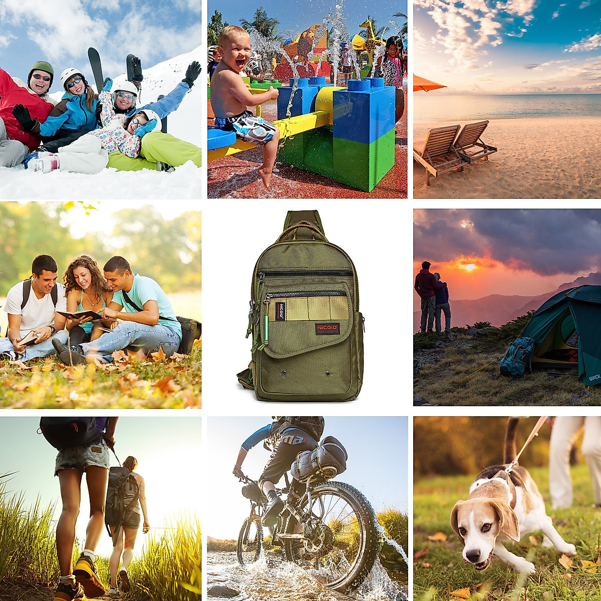 Sling Bags, Chest Shoulder Backpacks Crossbody Purse Outdoor Chest Bag Travel Backpack for Men Women Hiking Camping Cycling (Black 9.7'')