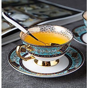 YBK Tech Euro Style Bone China Cup& Saucer Set, Ceramic Tea Coffee Cup for Home Kitchen Wedding (Royal Pattern- Sky Blue)