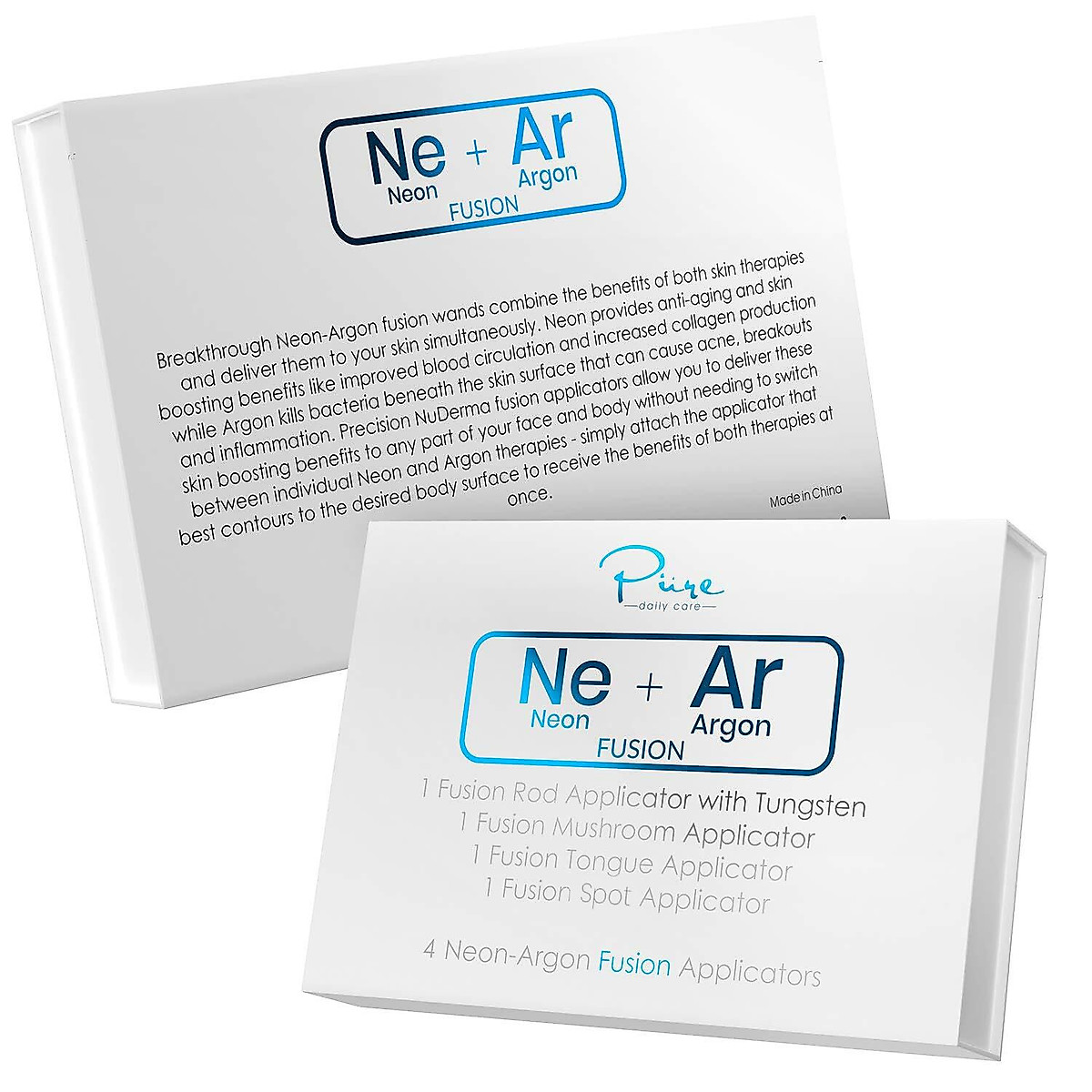 4-Piece Fusion Wand Acessory Set for Nuderma Wands - NuDerma NOT Included - Neon & Argon Fusion Glass applicators for Nuderma – High Frequency Upgraded Fusion Wand Set Compatible with Nuderma Systems