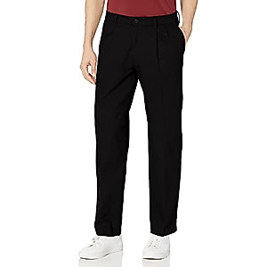 Dockers Men's Classic Fit Signature Khaki Lux Cotton Stretch Pants-Pleated (Regular and Big & Tall), Black, 46W x 30L