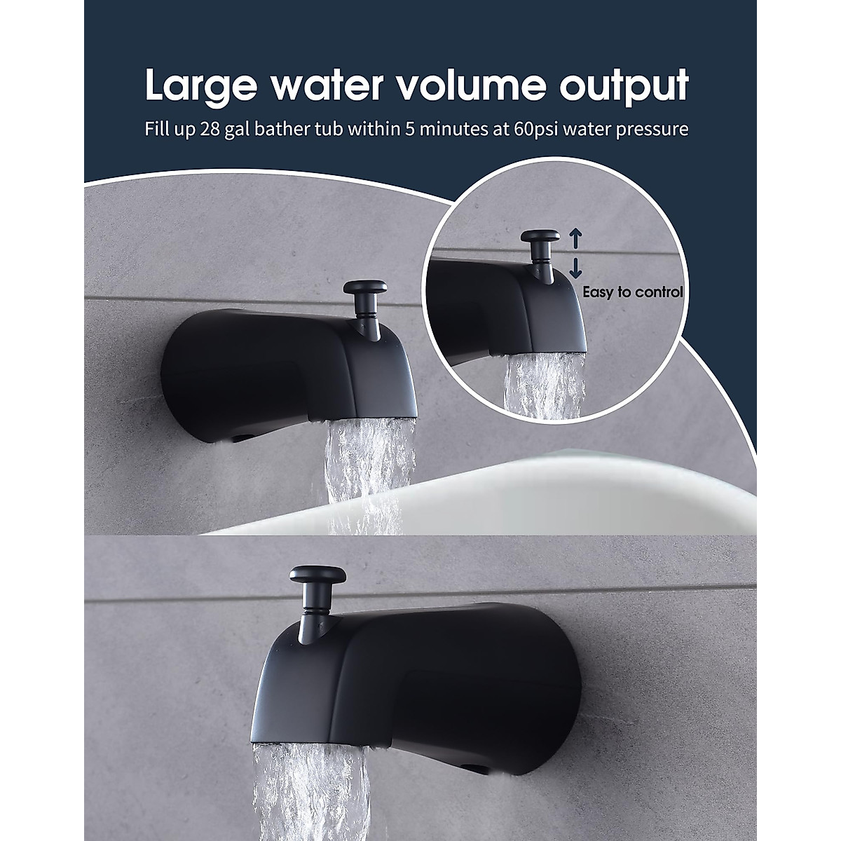 BLTFAUCER Matte Black Dual Bathtub Shower Faucet Set Combo with Handheld and 8 Inch Rainfall Shower Head|Adjustable Extension Shower Arm|Tub Spout|Pressure Balance Rough-in Valve Included