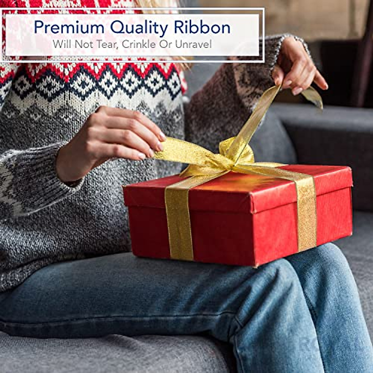 Royal Imports Metallic Christmas Ribbon Wired, Gold, 2.5"(#40) Holiday Design for Bow Making, Gift Wrapping, Wreaths, 25 Yd Roll (75 FT Spool)