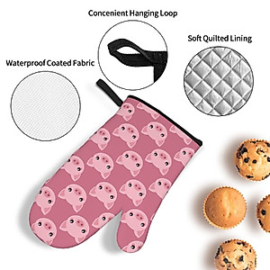 Pink Pig Oven Mitts and Pot Holders Set of 4 Washable Heat Resistant Kitchen Gloves Waterproof Oven Gloves and Hot Pads for Cooking Grilling BBQ Baking