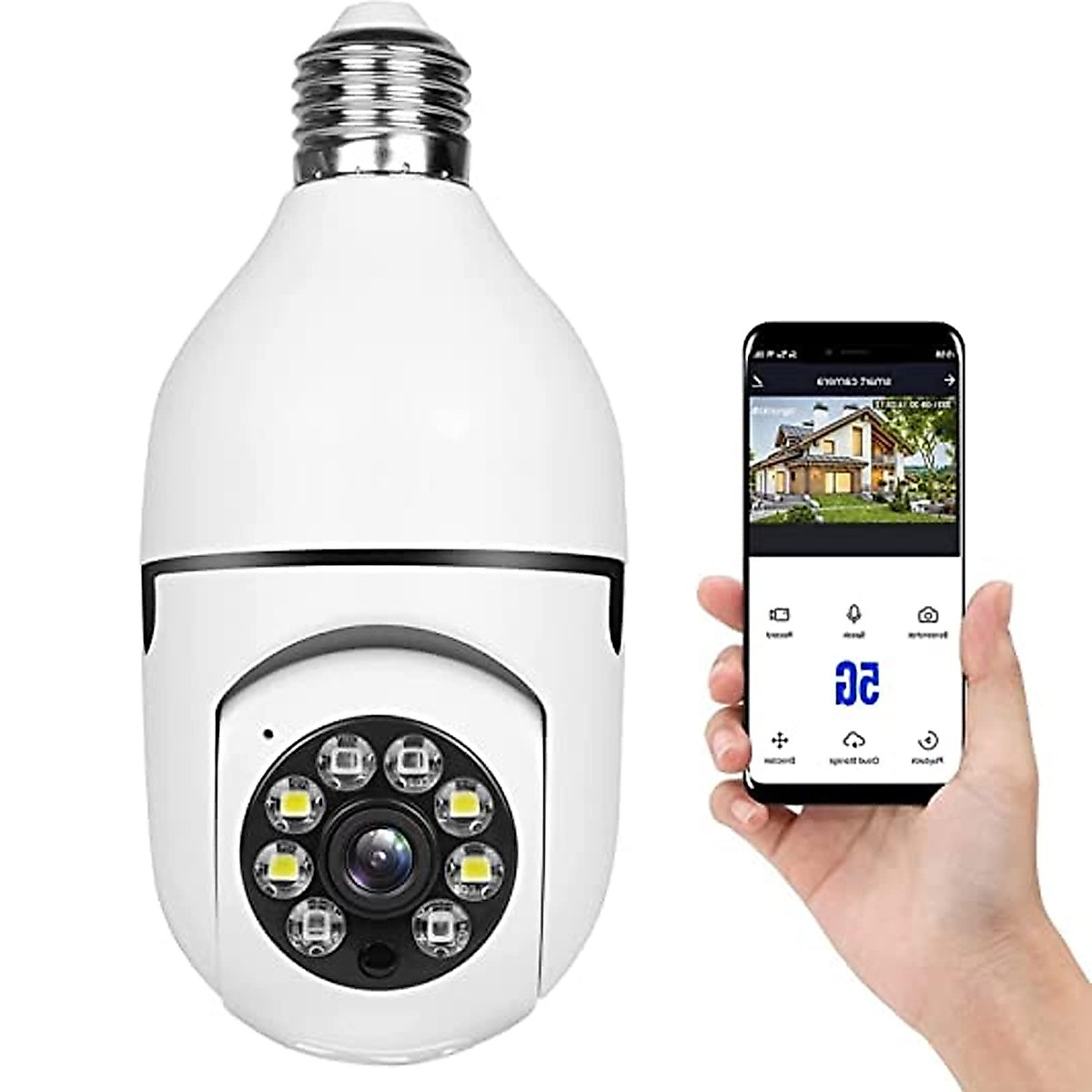 ChezMax 360 Degree Security Cameras Wireless Outdoor, 2.4GHz & 5GHz WiFi Light Bulb Camera, 1080p Indoor for Home Camera System, Motion Detection, Two-Way Audio (White)