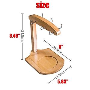 6 Holder Kitchen Mug Holder Stand Mug Tree Teacup Storage Rack Coffee Bar Kitchen Countertop Organizer Bamboo (Stainless Steel Hook)