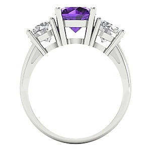 Clara Pucci 3.25 ct Round Cut Solitaire 3 stone Genuine Natural Amethyst Engagement Promise Anniversary Bridal Ring 18K White Gold 9.5
