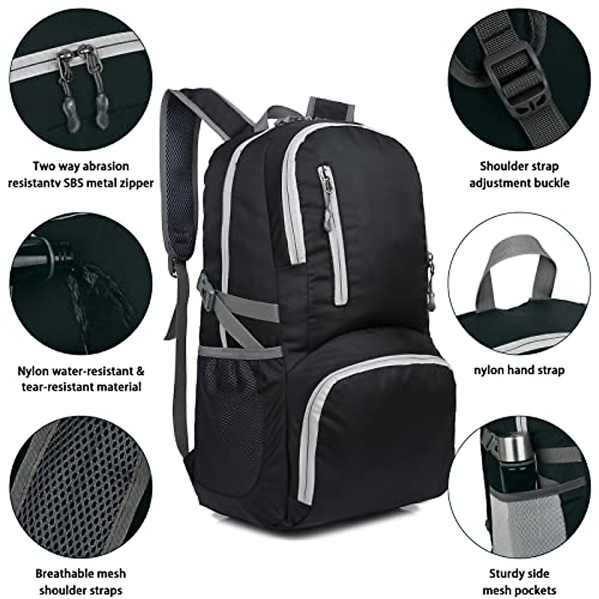 Packable Lightweight Hiking Backpack,Oliomp-35L Waterproof Foldable Travel Backpack Suitable for men and women camping outdoor hiking and cycling.(black)