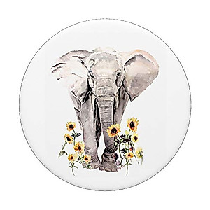 Realistic Elephant Beautiful Pretty Sunflowers White Yellow PopSockets Grip and Stand for Phones and Tablets