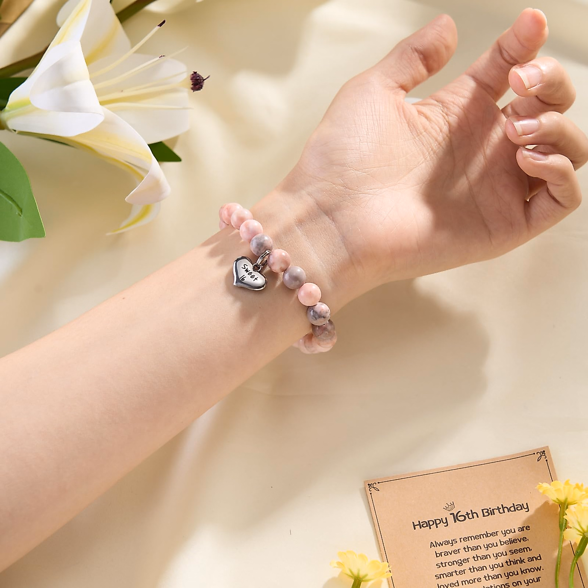 MIXJOY Happy Birthday Gifts for 5-25 Year Old Girls, Birthday Braided Beads Bracelet Gifts for Age 5 to 25 Daughter Granddaughter Niece, Medium, Stainless Steel, no gemstone