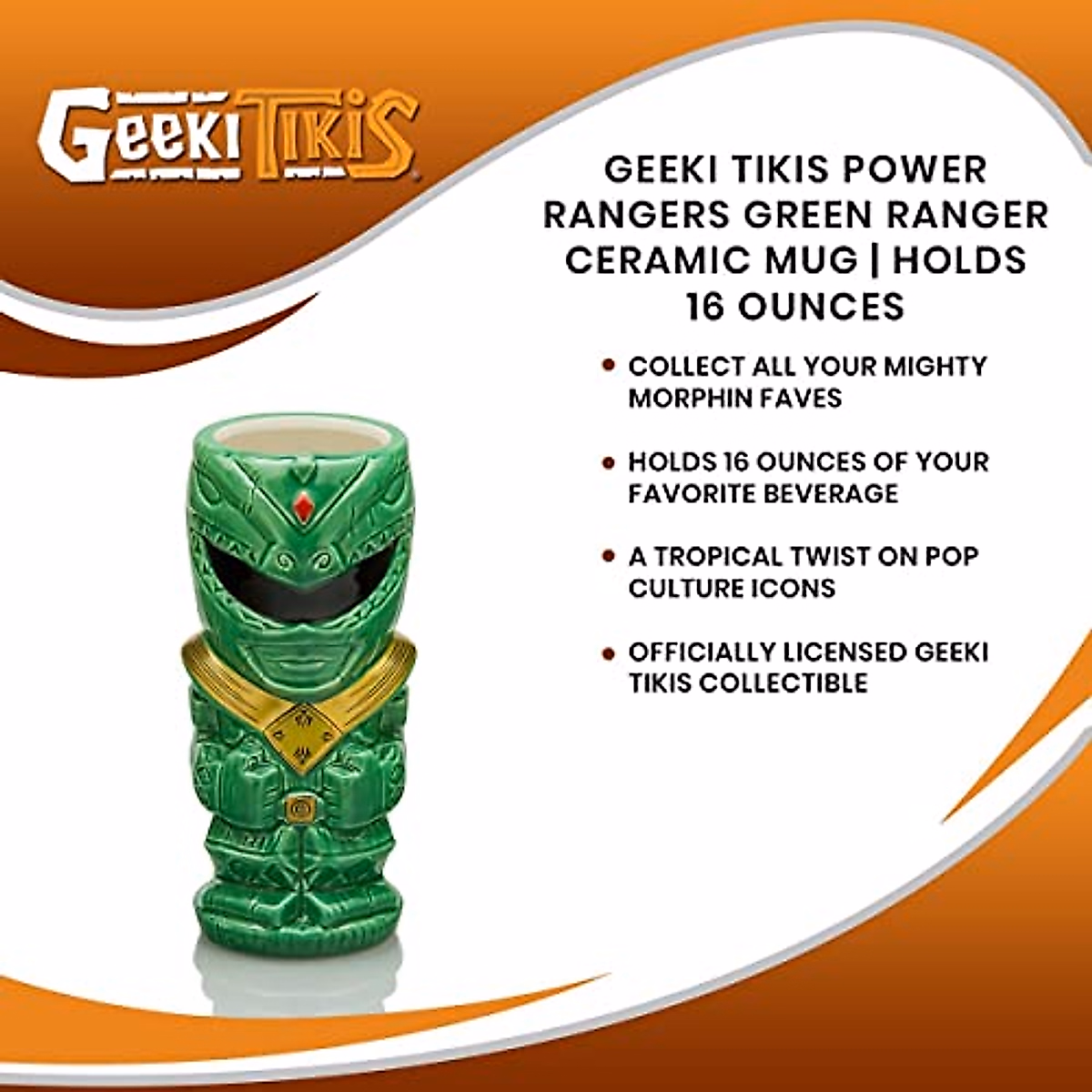 Geeki Tikis Power Rangers Green Ranger 16-Ounce Ceramic Mug | Cocktail Tumblers, Beer Mug Glassware For Liquor, Beverages, Pub Drinks, Tropical Drinkware For Home Barware Decor | Mighty Morphin Gifts