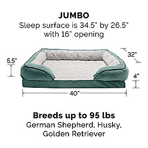 Furhaven Cooling Gel Dog Bed for Large Dogs w/ Removable Bolsters & Washable Cover, For Dogs Up to 95 lbs - Plush & Velvet Waves Perfect Comfort Sofa - Celadon Green, Jumbo/XL, 40.0" x 32.0"x 9.5"