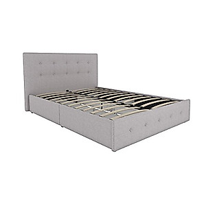 DHP Rose Upholstered Platform Bed with Underbed Storage Drawers and Button Tufted Headboard and Footboard, No Box Spring Needed, Full, Gray Linen