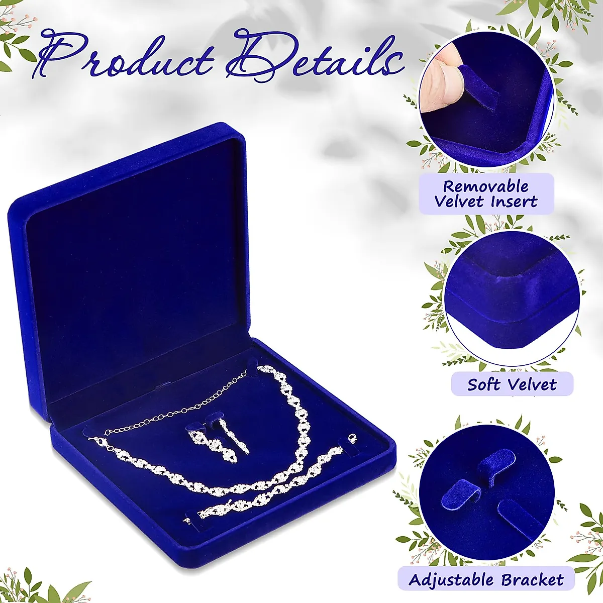 Yinkin 6 Pcs Velvet Jewelry Set Box Jewelry Display Case Earring Ring Bracelet Necklace Gift Box Pearl Necklace Storage Case for Wedding Travel Anniversary Valentines(Royalblue)