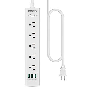WANDOFO 2 Prong Power Strip, 5 FT Extension Cord Surge Protector, 5 Outlets and 3 USB, 13A/1625W, Polarized Two Prong to Three Prong Outlet Adapter Converter, Wall Mount, White