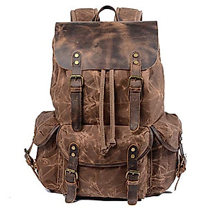 Genuine Leather Canvas waxed Backpack Travel Laptop Bag