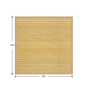 Shatex 90% Shade Fabric 12x 12ft Sun Shade Cloth with Grommets for Pergola Cover Canopy Wheat, 12 Bungee Balls