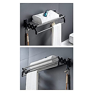 Towel BAR Rack Towel Rack Towel Holder Rails Telescopic Towel Rack - Kitchen Towel Bar Towel Rail -Extendable, Space Saving, for Wall Mounting, Stainless Steel, Black (Color : 50cm)