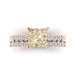 Clara Pucci 2.6 carat Princess Cut Solitaire accent Natural Morganite Wedding Anniversary Bridal Ring band set 14k Rose Gold 4.25