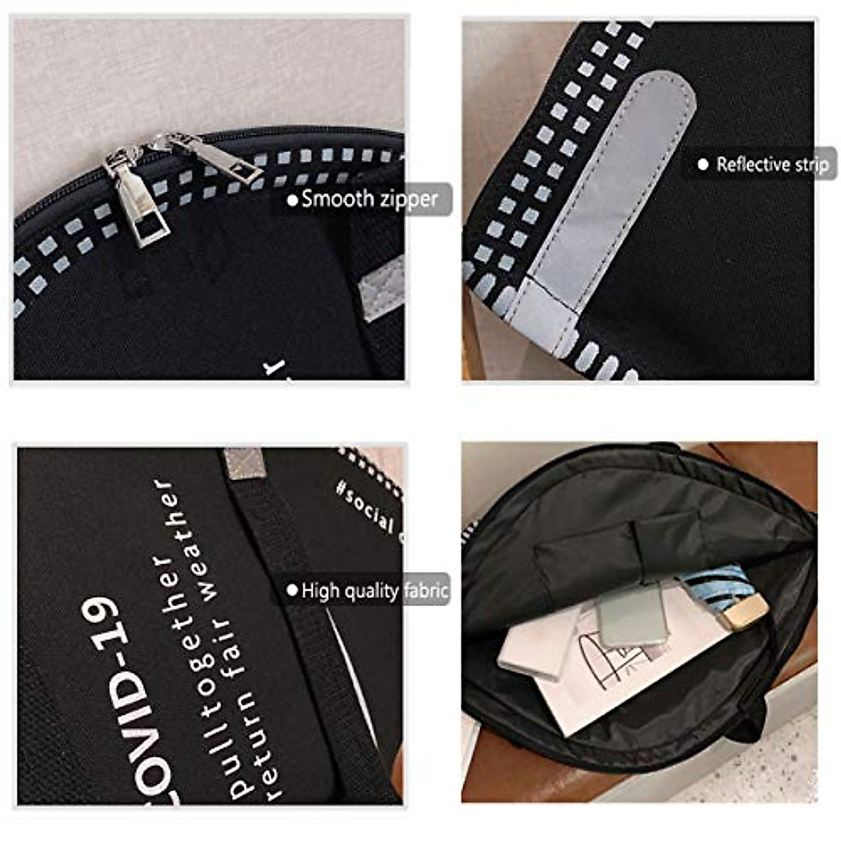 Womens Mask Shaped Tote Bag Large Capacity Handbag Eco-friendly Canvas Shopping Shoulder Bags (Black)