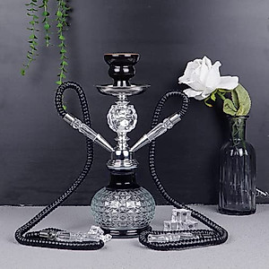 REANICE 12" Handmade Glass Water Shisha Portable Hookah Set with 2 Hose and Hookah Accessories (Black)