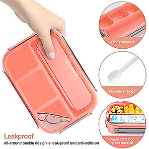 Amathley Lunch Box Kids,Bento Box Adult Lunch Box,Lunch Containers for Adults/Kids/Toddler,1300ML-4 Compartment Bento Lunch Box,Microwave & Dishwasher & Freezer Safe,BPA Free (Pink)