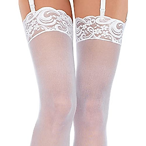 Leg Avenue Women's Plus Size Lace Top Sheer Thigh Highs, White, Queen