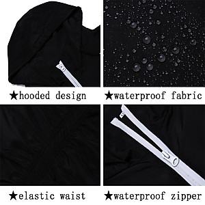 LOMON Raincoats Waterproof Lightweight Rain Jacket Active Outdoor Hooded Women's Trench Coats(Black XL)