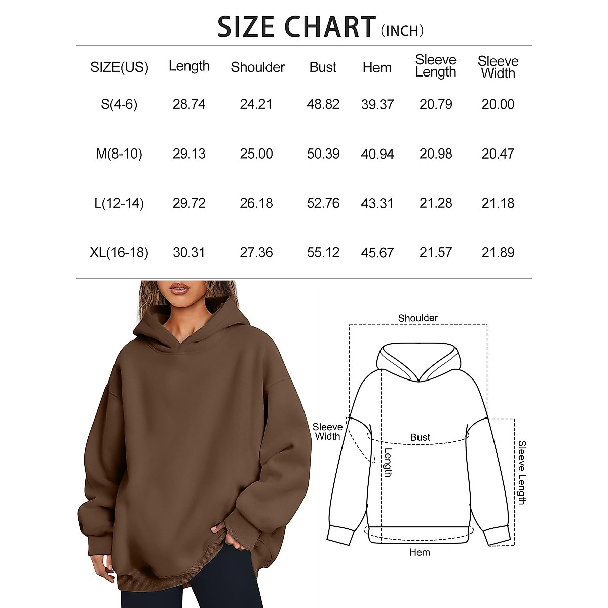 Trendy Queen Womens Oversized Hoodies Fleece Hooded Sweatshirts Casual Pullover Fall Winter Outfits Long Sleeve Tops 2025 CoffeeGrey XL