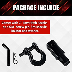 YIYITOOLS 2" Tow Hitch Receiver with 5/8" Screw Pin,3/4 Shackle,45000Lbs Break Strength Heavy Duty Receiver Kit Fit for Vehicle Recovery Off-Road