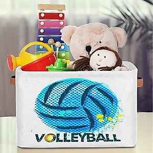 AUUXVA Storage Basket Cube Sport Blue Volleyball Large Collapsible Storage Baskets Bins with Handles Laundry Organizer for Closet Shelves Nursery Bathroom Pantry, 2 Pack