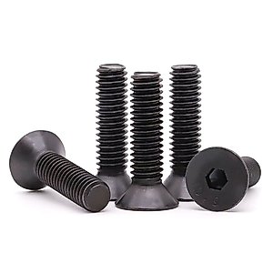 RoyceMart M6 x 20mm (30 Pack) Flat Head Socket Head Cap Screws, Grade 10.9 Black Oxide Finish, Machine Screws Full Thread Coverage