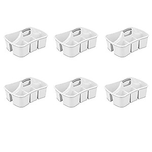 Sterilite 15888006 Divided Ultra Caddy, White Caddy w/ Titanium Insert, 6-Pack