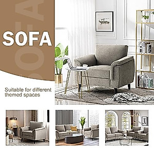 CDCASA Oversized Accent Chair, Linen Fabric Mid Century Modern Chair, Comfy Upholstered Armchair Reading Chairs Single Sofa Chairs with Wood Legs for Bedroom Living Room, Light Brown, 1PC