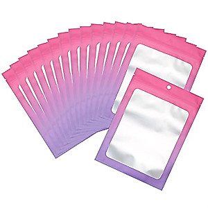 100 Pcs Resealable Mylar Ziplock Food Storage Bags, Gradient Color Smell Proof Bag with Clear Window, Packaging Pouch for Coffee Beans Candy Sample Food (Pink Purple, 4 X 6 Inch)