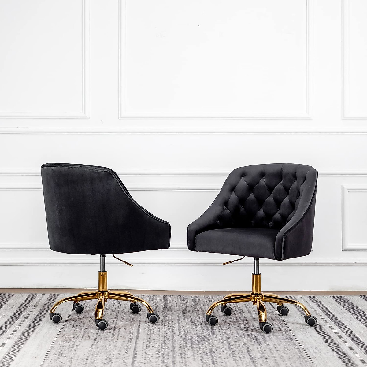 Best Master Furniture Black Velvet Swivel Task Chair with Gold Base