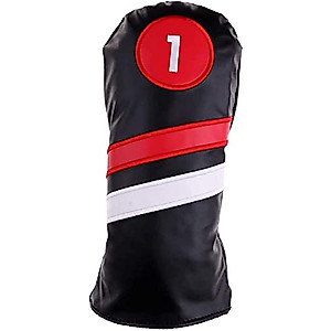 SGerste 1 or 3Pcs Golf Headcovers Set 1 3 5 Driver & Fairway Woods Head Covers with Elastic Closure Waterproof PU Leather Golfer Equipment Gift (Black Driver Cover)