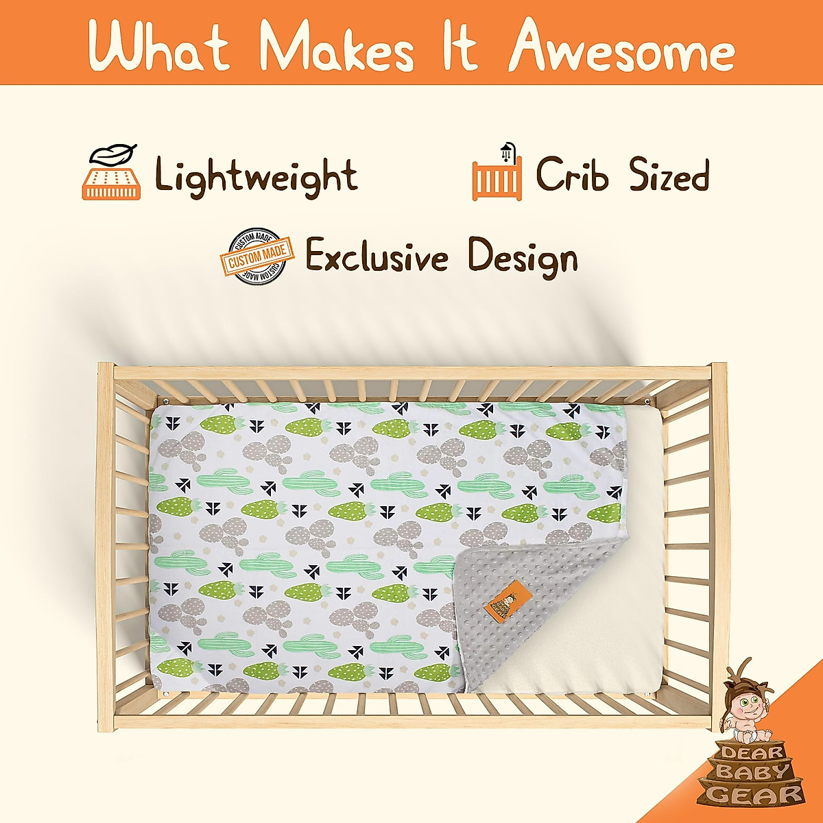 Dear Baby Gear Baby Blankets - Nursery Blankets for Newborn - Crib Bedding - Soft Blanket for Infant - Blanket for Boys & Girls - 40" x 30" (Succulents Cactus Cacti, Light Gray Dot)