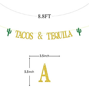 Tacos & Tequila Banner, Gold Taco Banner for Mexician Taco Party/Taco Tuesdays/Tacos and Tequila Party/for Mexican Fiesta Fiesta/Birthday Decorations Gold Glitter
