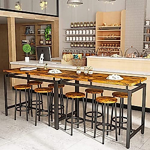 LinkRomat Dining Room Table Set, Bar Set for 4, Kitchen with 4 Round Stools, 5 Piece Height Pub Dinner Bistro and Chairs Small Spaces, Brown, Rustic Brown, 47.24 x 23.62 x 35.04''(Heighten)
