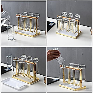 Kichvoe Cup Drying Rack Stand, Upside down Metal Glass Mug Draining Holder Organizer Hanging Shelf Drinking Glass Drainer Stand with Tray