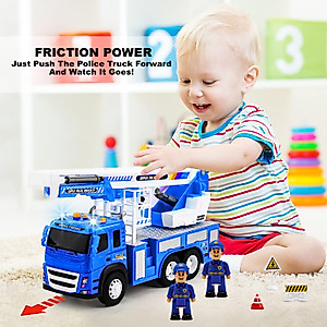 Police Fire Truck Toy - 1:12 Scale Push and Go Realistic Vehicle Playset, 3 Law Enforcement Fire Trucks Action Figure, Extendable Ladder, Accessories w/Lights Sounds for Kids 3 4 5 6 7 8 Year Old