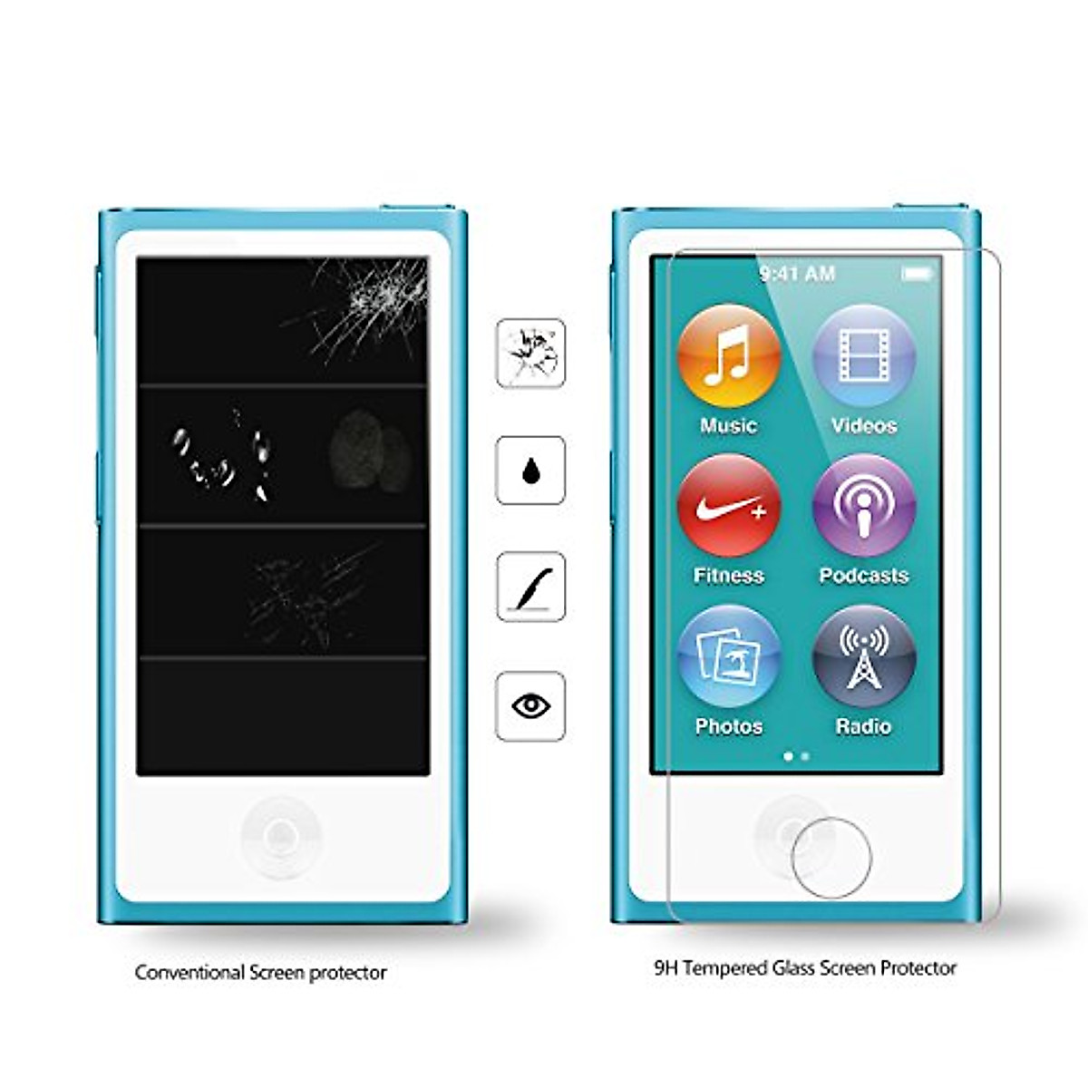 AKWOX (Pack of 2) Screen Protector for iPod Nano 7 8th 0.33mm High Definition Clear Tempered Glass Screen Protector Guard Film for iPod Nano 8th/7 Generation,Shockproof and Scratch-Resistant