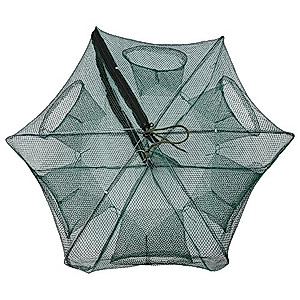 Automatic Fishing Trap Net Nylon Foldable Fishing Bait Trap Fishing Gear for Crab Minnow Shrimp(6 Hole)