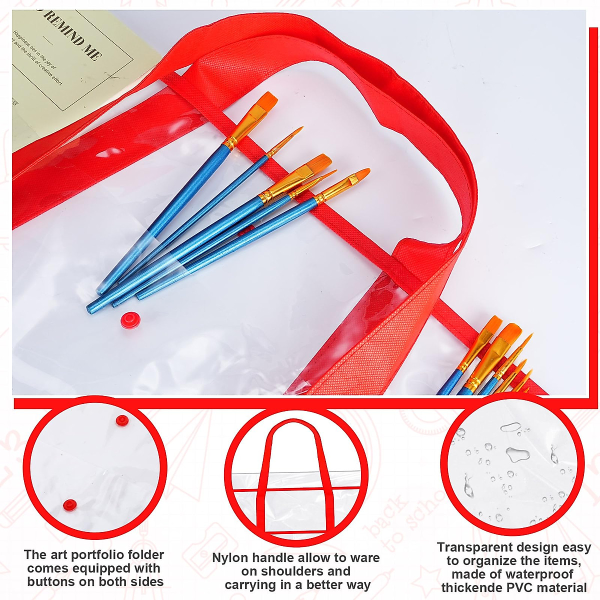 Vincreem 6 Pack 25" x 31" Large Poster Storage Bag Art Portfolio Case PVC Portfolio Folder with Pocket Clear Bulletin Board Holder Chart Organizer Container for Artwork Teacher Classroom Paper