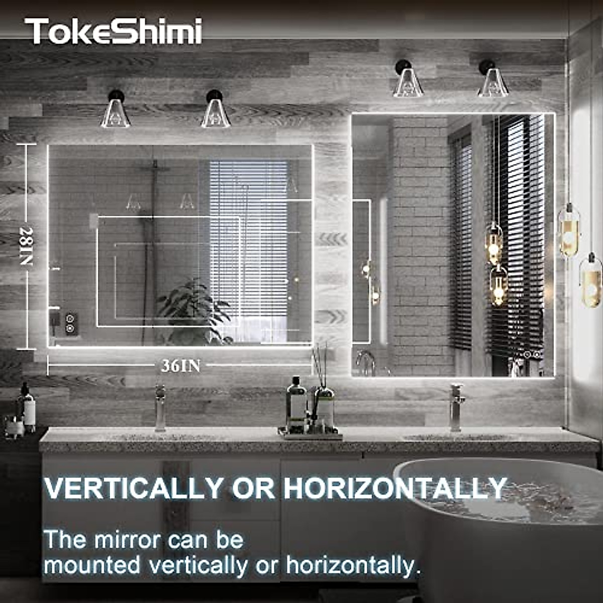 TokeShimi LED Mirror for Bathroom 28 x 36 Inch Anti Fog 3900LM Backlit Bathroom Mirrors for Wall with Light,Vanity Mirror with Memory Function, Stepless Dimmable 6000K (Horizontal/Vertical)