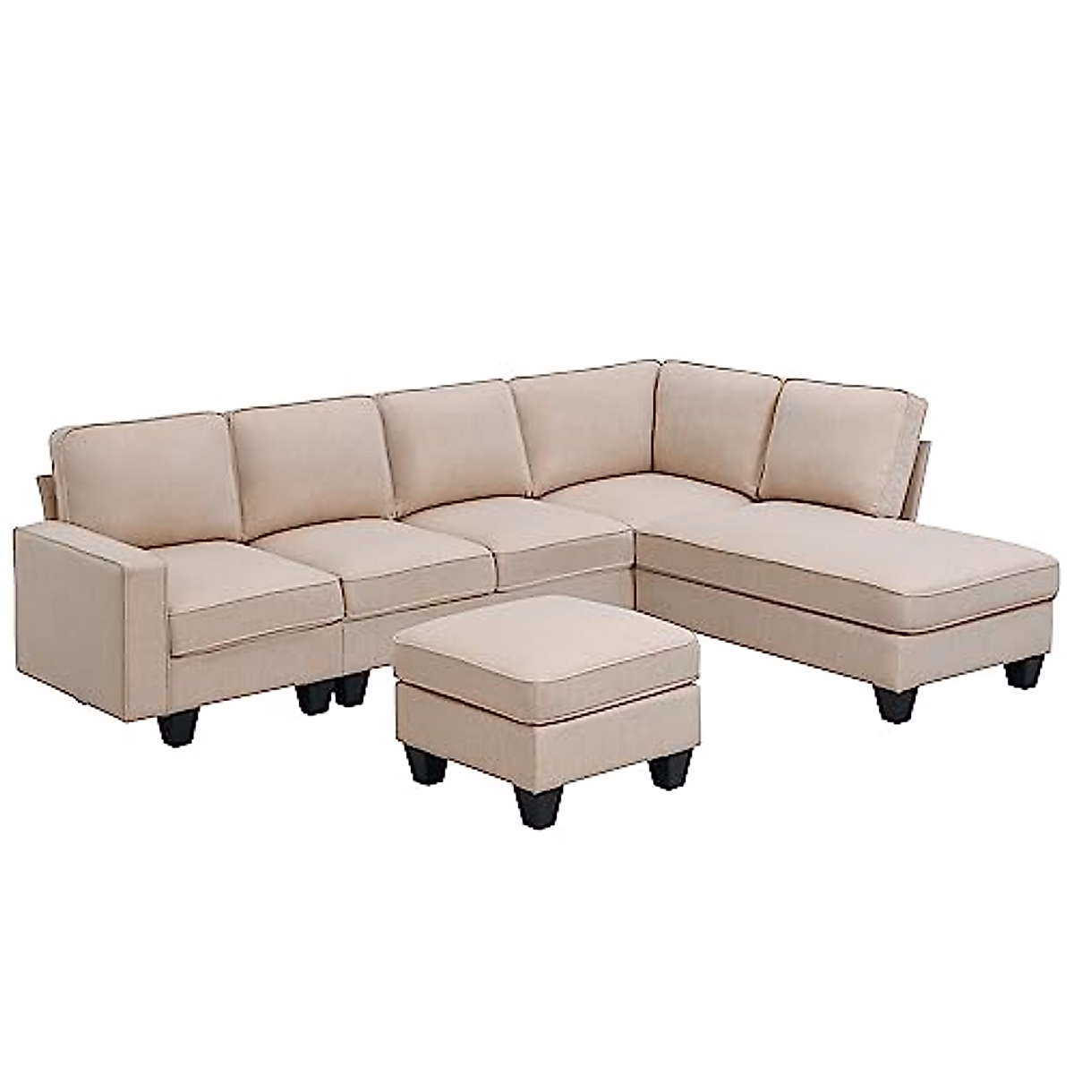 GAOWEI Modern L-Shaped Sectional Sofa,7-seat Linen Fabric Couch Set with Chaise Lounge and Convertible Ottoman for Living Room,Apartment,Office Modular sectional Sofa l Shaped Sofa (Khaki)
