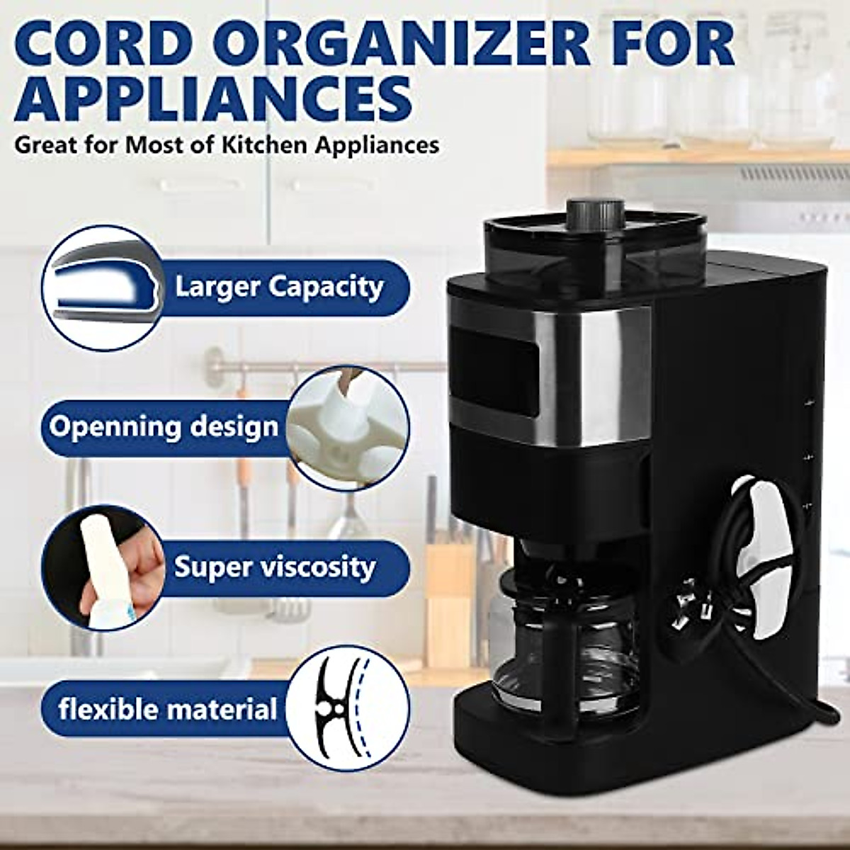 12pcs Cord Organizer for Appliance Kitchen Appliance Cord Organizer Stick On Cord Holder Wrapper for Appliance, Usefull Kitchen Gadgets, Kitchen Appliance Accessories for Mixer Coffee Maker Air Fryer