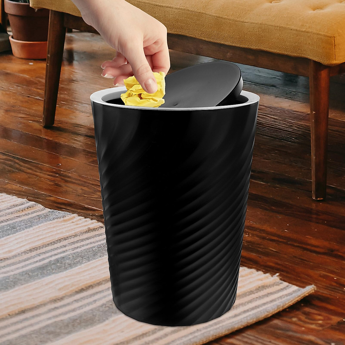 ABOOFAN Trash Can with Swing Lid 10L Plastic Wastebasket Garbage Container Waste Bin for Kitchen Bathroom Bedroom Office Under Desk