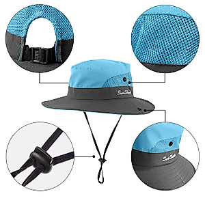 IYEBRAO 2 Pack Womens Ponytail Sun Hat UV Protection Bucket Hats Foldable Wide Brim Summer Boonie Beach Cap Fishing Hiking(Beige & Sky Blue)